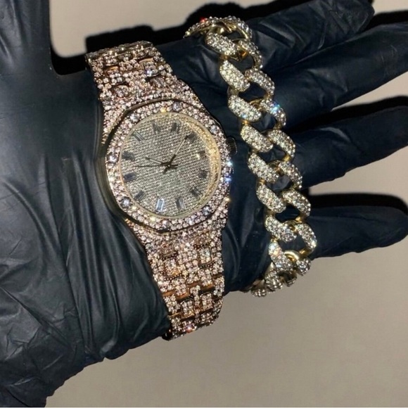 Jewelry | 18k Goldwhite Gold Unisex Octogonal Icedout Baguette Diamond Watch | Poshmark